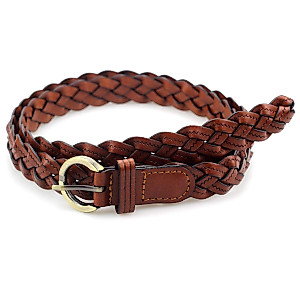 MoYoTo® Women's Fashion Thin Braided Leather Belt For Dress with Buckle 20mm (Brown)