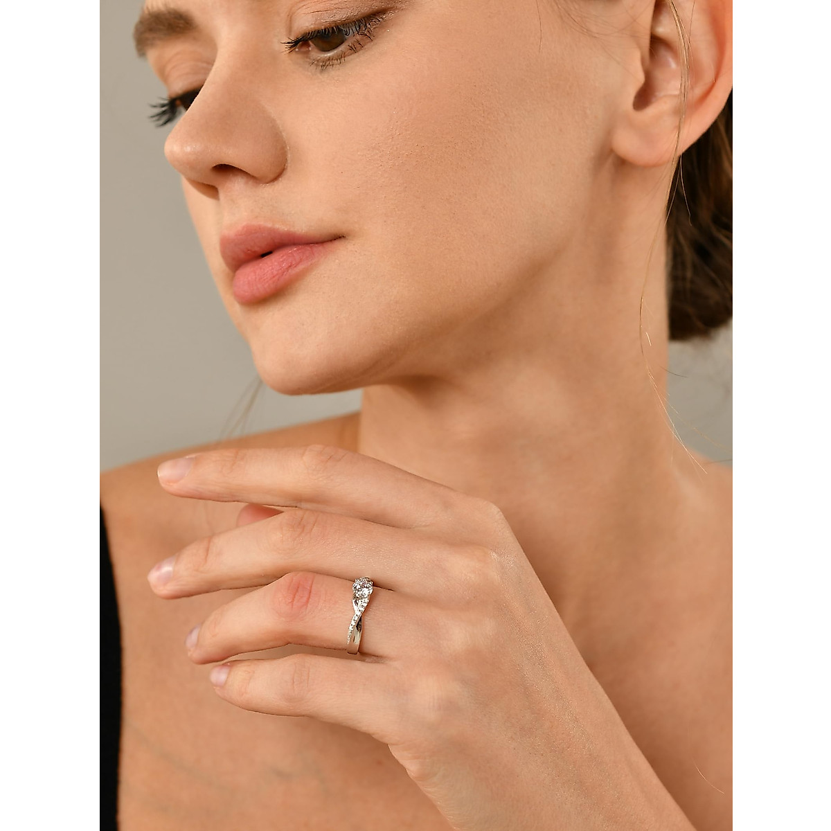 YL 925 Sterling Silver Engagement Ring 5MM 3A Cubic Zirconia Infinity Ring for Women-size7