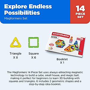 Magformers Basic Set (14-pieces) Magnetic Building Blocks, Educational Magnetic Tiles Kit , Magnetic Construction STEM Toy Set