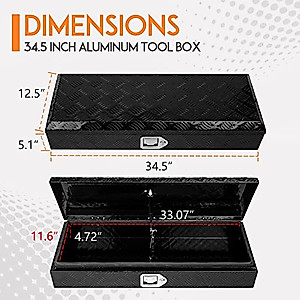 Edicapo 34.5" x 13" x 6.5" ATV/UTV Tool Box Front Storage Box with Latch and Keys Heavy Duty Aluminum Trailer Toolbox Organizer Black