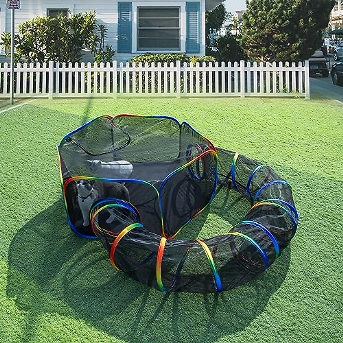 LUCKITTY Outdoor Rainbow Cat Enclosures Playground,Outside House for Indoor Cats Include Portable Cat Tent, Circle Cat Playpen Tunnel, for Cats, Kitty and Small Animals,Within Storage Bag