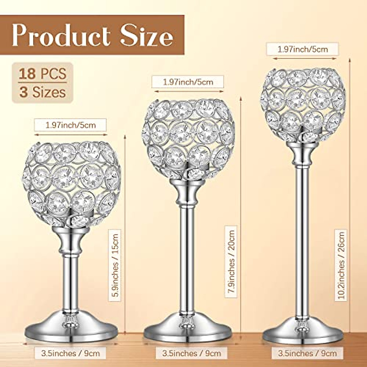 18 Pieces Crystal Candle Holders Bulk Candle Stick Holder Centerpieces for Table Wedding Centerpieces Crystal Decorative Tealight Candle Dining Table Candle Holder Decor for Party (Silver)
