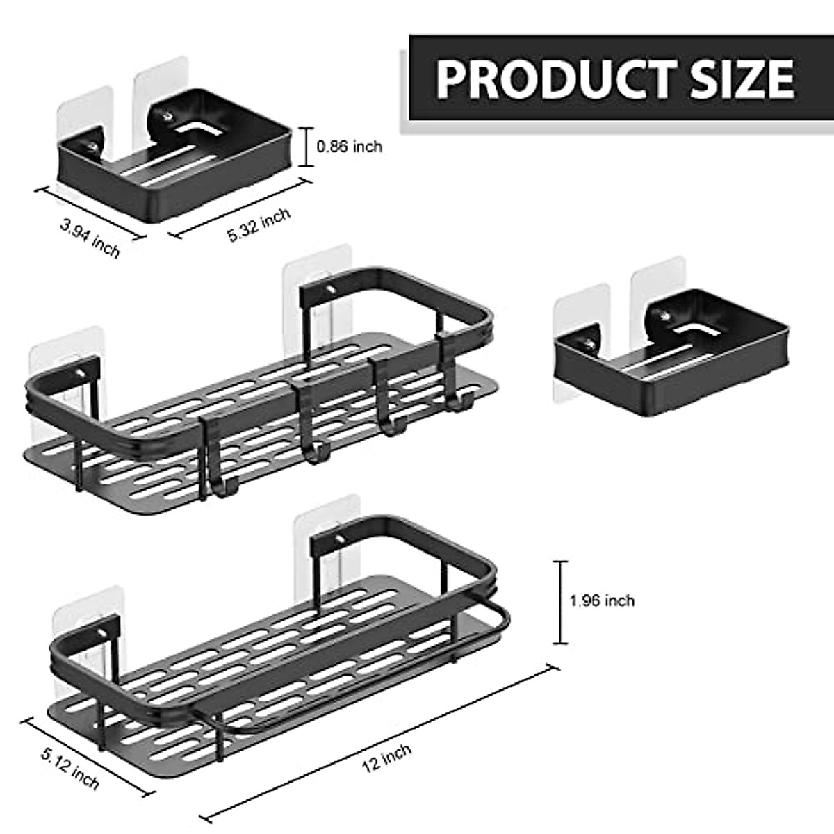 Shower Caddy, 4 Pack Shower Organizer Large Capacity Shower Shelves, Upgrade Adhesive Shower Shelf, Premium Aluminum Rustproof Shower Rack Bathroom Storage for Inside Shower
