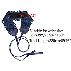 Allegra K Womens Lace Wide Waist Belt Wrap Around Obi Croset Belts Bowknot 65-80cm/25.59-31.50" Navy Blue
