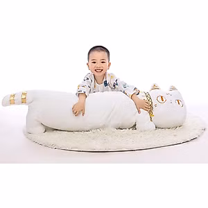 BEIMENWAI Long Cat Stuffed Animal Plush Toys, Cute White/Black Cat Long Pillows, Super Soft Cartoon Cat Plush Pillow, Halloween Toy for Girls Boys (White,Large 47.2IN)