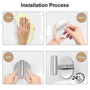 VINHOLD Stainless Steel Heavy Duty Wall Hooks, Self-Adhesive Coat Hooks, Towel Hooks for Hanging Robes, Aprons, Coats and Hats in Bathrooms,Kitchens and Hotels(2 Pack, Silver)