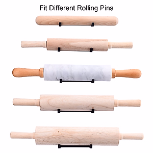 Horizontal Rolling Pin Wall Mount Holder Rolling Pin Display Rack Hook Hanger Storage, Black Pack of 4