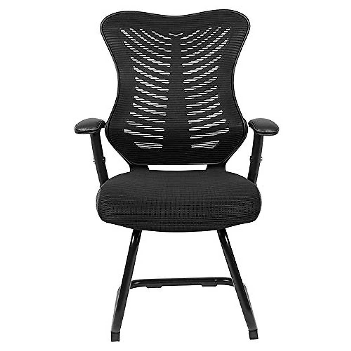 Flash Furniture Kale Designer Black Mesh Sled Base Side Reception Chair with Adjustable Arms