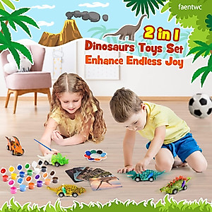 faentwc Painting Toys for Kids 5-7 2 in 1 Dinosaur Arts Painting Kits and Pull Back Cars Toy for Boys 3-12 Year Old Art & Craft Set for Girl DIY Christmas Birthday Gifts for Kid Age 4 5 6 7 8 9 10