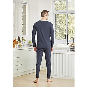 YIMANIE Men's Thermal Underwear Set Long Johns Ultra Soft Top and Bottom Fleece Lined Base Layer Set for Cold Weather Blue