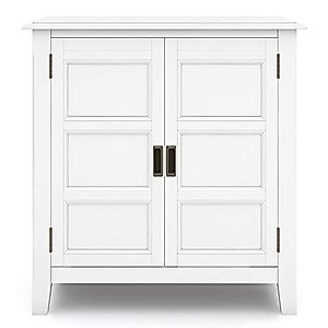 SIMPLIHOME Burlington SOLID WOOD 30 inch Wide Transitional Low Storage Cabinet in White for the Living Room, Entryway and Family Room