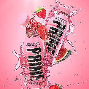 Prime Hydration Drink Sports Beverage "STRAWBERRY WATERMELON," Naturally Flavored, Caffeine Free, 10% Coconut Water, 250mg BCAAs, B Vitamins, Antioxidants, 834mg Electrolytes, Only 20 Calories per 16.9 Fl Oz Bottle (Pack of 12)