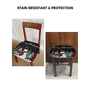 ZOE GARDEN Christmas Snowman Chair Seat Covers for Dining Room Stretch Chair Seat Covers Set of 2, Chair Seat Protector Cushion Slipcovers for Kitchen Restaurant Office Winter Snowflake Black