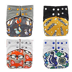 Baby Nappy Bamboo Charcoal Cloth AIO Diapers, Sewn in Insert Double Gussets