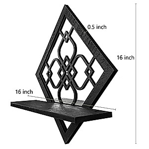 sxnzequnze 16 Inch Rustic Floating Shelves Set of 2 Wood Mirrored Shelves Wall Mounted Farmhouse Home Decor Hanging Wall Art for Living Rroom Bathroom Bedroom-Black Set