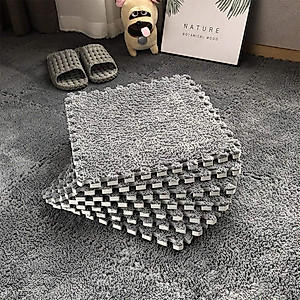 smabee Interlocking Carpet Shaggy Soft EVA Foam Mats Fluffy Area Rugs Protective Floor Tiles Exercise Play Mat for Children Kids Room Home Parlor Bedroom (12 pcs, Gray)