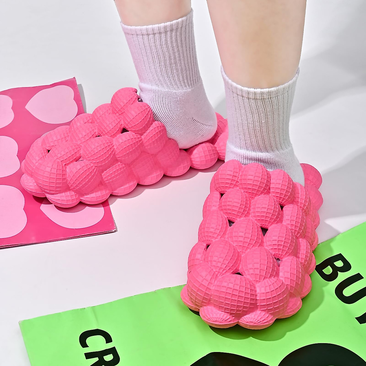 ASONGMAKE Womens Massager Slippers,Funny Bubble Unisex Super Soft Sandals Mens Breathable Beach Slides,Bath Shower Slippers Bedroom Spa House Sandals Rose Red39-40