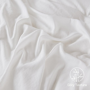 JELLYMONI White Duvet Cover Queen Size, 3 Pieces Soft Microfiber & Rayon Derived from Bamboo Duvet Cover Set, Breathable Cooling Duvet Cover with Zipper Closure