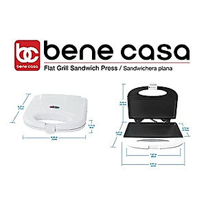 Bene Casa - White Nonstick Flat Grill Sandwich Maker - Includes Cool-touch Handles and Die Cast Aluminum Cooking Surface