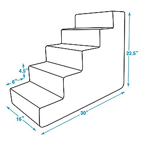 Best Pet Supplies Foam Pet Steps for Small Dogs and Cats, Portable Ramp Stairs for Couch, Sofa, and High Bed Climbing, Non-Slip Balanced Indoor Step Support, Paw Safe - Ash Gray Linen, 5-Step