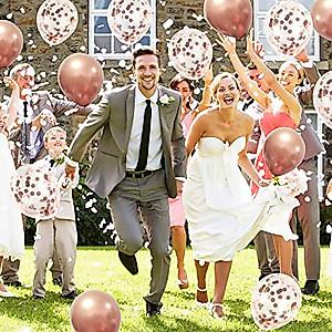 RUBFAC 50pcs Rose Gold Balloon Metallic Confetti Balloons 12 Inch Latex Balloons with 66ft Ribbon for Birthday Party Decorations