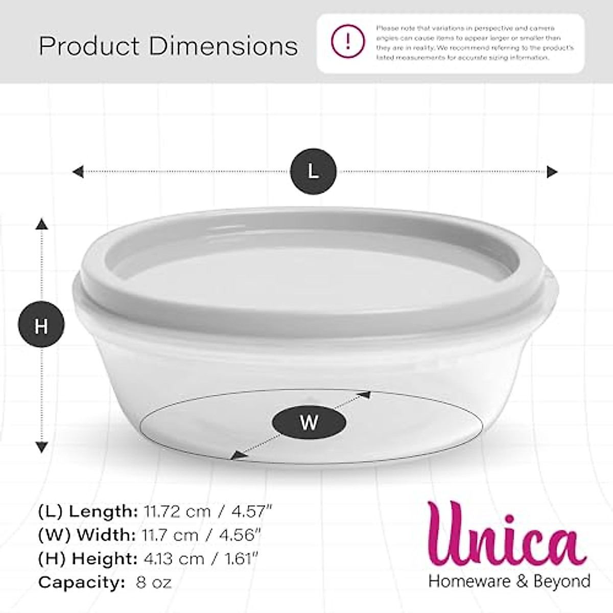 Unica Round Food Container, BPA-free Microwave Bowls with Lids, Airtight Container, Mixing Bowl Set, Freezer & Dishwasher Safe, Set of 3, Coral, 8 oz, 4.56x4.56x1.61 in