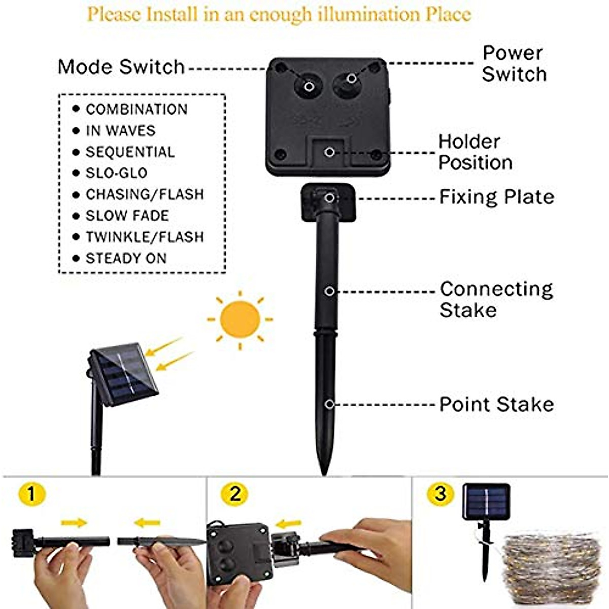 Solar Light String 100LED 36FT2 Patterns of Solar Fairy Light String Copper Wire lamp, Used for Garden, Terrace, Christmas, Wedding, Party Interior Decoration, Outdoor Waterproof (Blue Light)