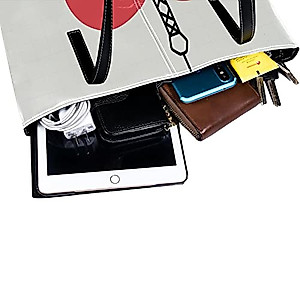 Simple Eiffel Tower with Red Heart Tote Bag for Women Girls, Leather Shoulder Bag with Inside Pockets, Zip Top Handbags