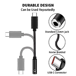 USB C to 3.5mm Headphone Adapter, ACAGET USB Type C Dongle Audio Jack Converter DAC Chip Braided Cable Aux Earbuds Adapter for Samsung S21 Ultra S22 S23 S20 FE Galaxy A53 OnePlus 9 Pro Pixel 6 7 Black