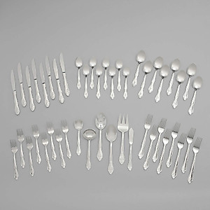 RiverRidge 5417-843-P Rose 46 Piece Monogrammed Flatware Set, Letter P, No size, Silver