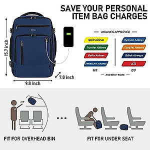 ECOHUB 16'' Travel Backpack For Women Men Airline Approved Personal Item Travel Bag Travel Essentials Laptop Backpack Casual Daypack Small Hiking Backpack Lightweight Waterproof Backpack, Blue