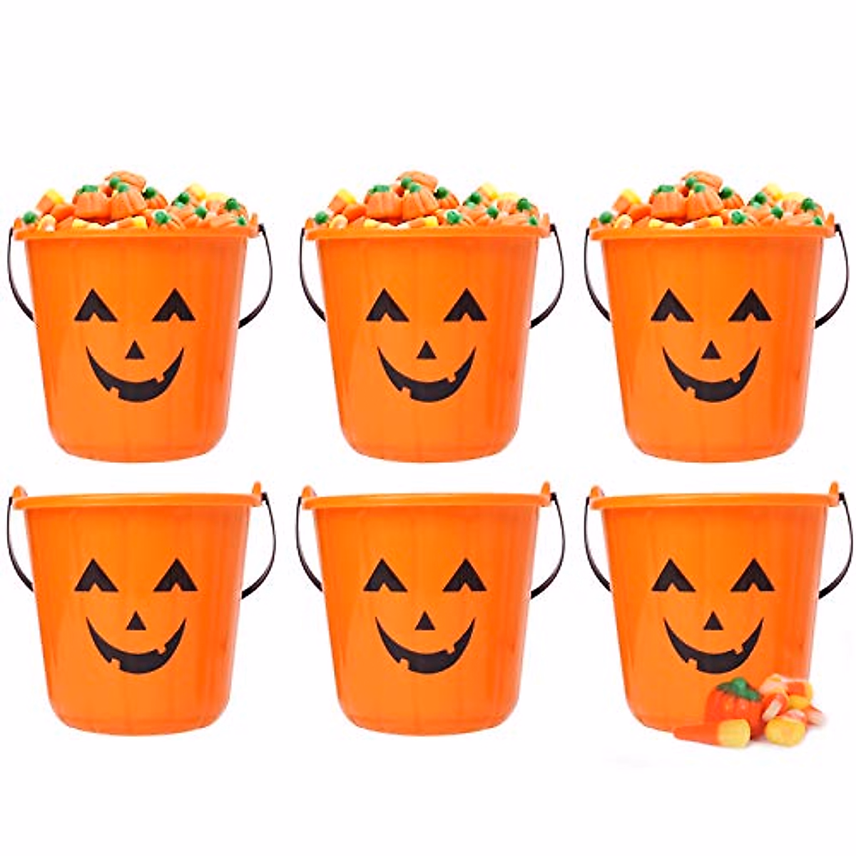 Triumpeek Halloween Pumpkin Trick Treat Bucket, Set of 6 Halloween Jack O Lantern Pails, Trick or Treat Bucket, Portable Plastic Candy Pumpkin Pails