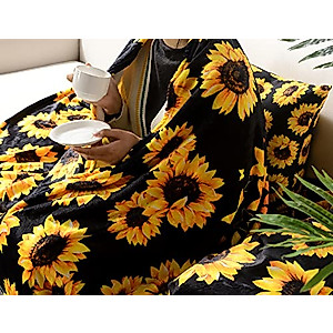 WIBUE Sunflower Blanket 50"x40" with 2 Sunflower Pillow Covers 18"x18",Decorative Fleece Throw Blanket 3 Piece Set,Fuzzy Soft Cozy Warm Lightweight Blanket for Sofa,Couch,Bed,Travel,Camping