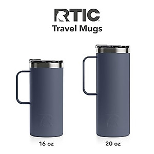 RTIC 16 oz Coffee Travel Mug with Lid and Handle, Stainless Steel Vacuum-Insulated Mugs, Leak, Spill Proof, Hot Beverage and Cold, Portable Thermal Tumbler Cup for Car, Camping, Navy, Matte