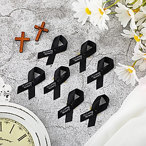 50 Pcs Funeral Ribbons Pins Black Memorial Ribbon in Loving Memory Ribbon Mourning Sympathy Ribbons with Safety Pins for Funeral Event Bereavement Remembrance Service
