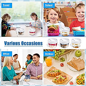 4 Pcs Overnight Oats Container with Lids and Spoons, 20 oz Plastic Overnight Oats Jars Large Capacity Airtight Yogurt Container for Milk, Fruit, Cereal and Salad Storage (White)