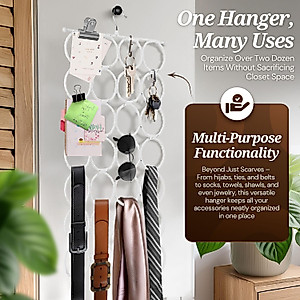Flexzion Scarf Organizer for Closet - 28 Slot Scarf Hanger Hijab Organizer, Space Saver for Socks, Shawls, Ties, Towels, Belts, Multi Purpose Hanging Rack Storage, 2 Pack Colors May Vary