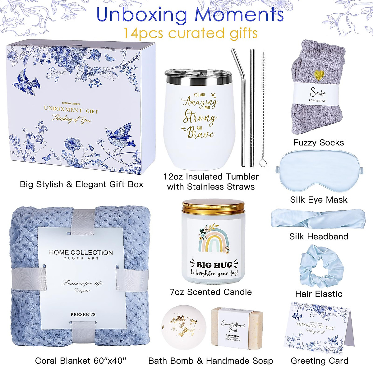 Self Care Gifts for Women, Get Well Soon Gifts for Women, Feel Better After Surgery Care Package with Blanket, Sympathy Gifts Thinking of You Birthday Gift Basket for Her Sister Best Friends Mom