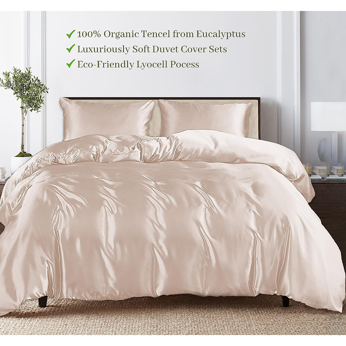 Linenwalas Tencel Lyocell Duvet Cover Set with Deep Pocket Fitted Sheet, Viscose Made from Eucalyptus Soft, Lightweight and Breathable Complete Bedding Set (Taupe, King)