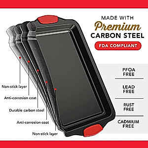 Baking Sheet Set, 3-Piece Cookie Sheet Set with Silicone Handles, Steel Baking Pans Set, Durable Baking Sheets for Oven, BPA Free Cookie Sheets for Baking Nonstick Set, Sheet Pan - Black Baking Pan