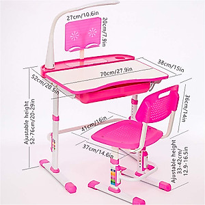 Cantonape Kids Desk and Chair Set, Height Adjustable Children School Study Desk with Tilt Desktop, Bookstand, LED Lamp, Metal Hook and Storage Drawer for Boys Girls, (Pink)