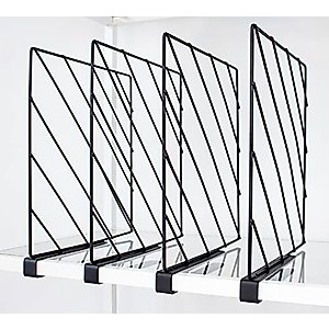 Home Hideout Shelf Dividers for Closet Organization (4-Pack; 10.5L x 11.5H x 0.75W in) || Metal Closet Shelf Divider; Perfect Closet Shelf Organizer, or for Bathroom and Kitchen Shelves (Matte Black)