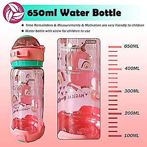 YOYTOO Kids Water Bottle with Straw/Lanyard for School Kids Girls Boys, 22oz BPA Free Child Drinking Water Bottle One-Click-Open Leak-Proof Locking Flip Lid for School Sport Travel (Unicorn)