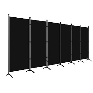 Room Divider, 6 Panel Folding Privacy Screens, 6FT Partition Room Office Wall Divider for Separation 200" W Fabric, Freestanding Room Divider Wall (Black)