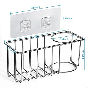 TKISZYZR Sponge Holder and Sink Caddy, 2 in 1 Kitchen Brush Holder No Drilling with Adhesives, Stainless Steel Rustproof Sponge Caddy for Kitchen Sink, Waterproof Sturdy Sink Organizer Rack Basket