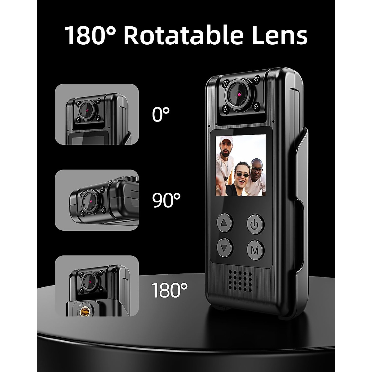 VIDCASTIVE 4K WiFi Body Camera Built-in 64G Record Video Audio, Police Body Worn Cam with 180° Rotatable Lens, Night Vision, 2000mAh Battery for Daily Records, Delivery/Serving Jobs