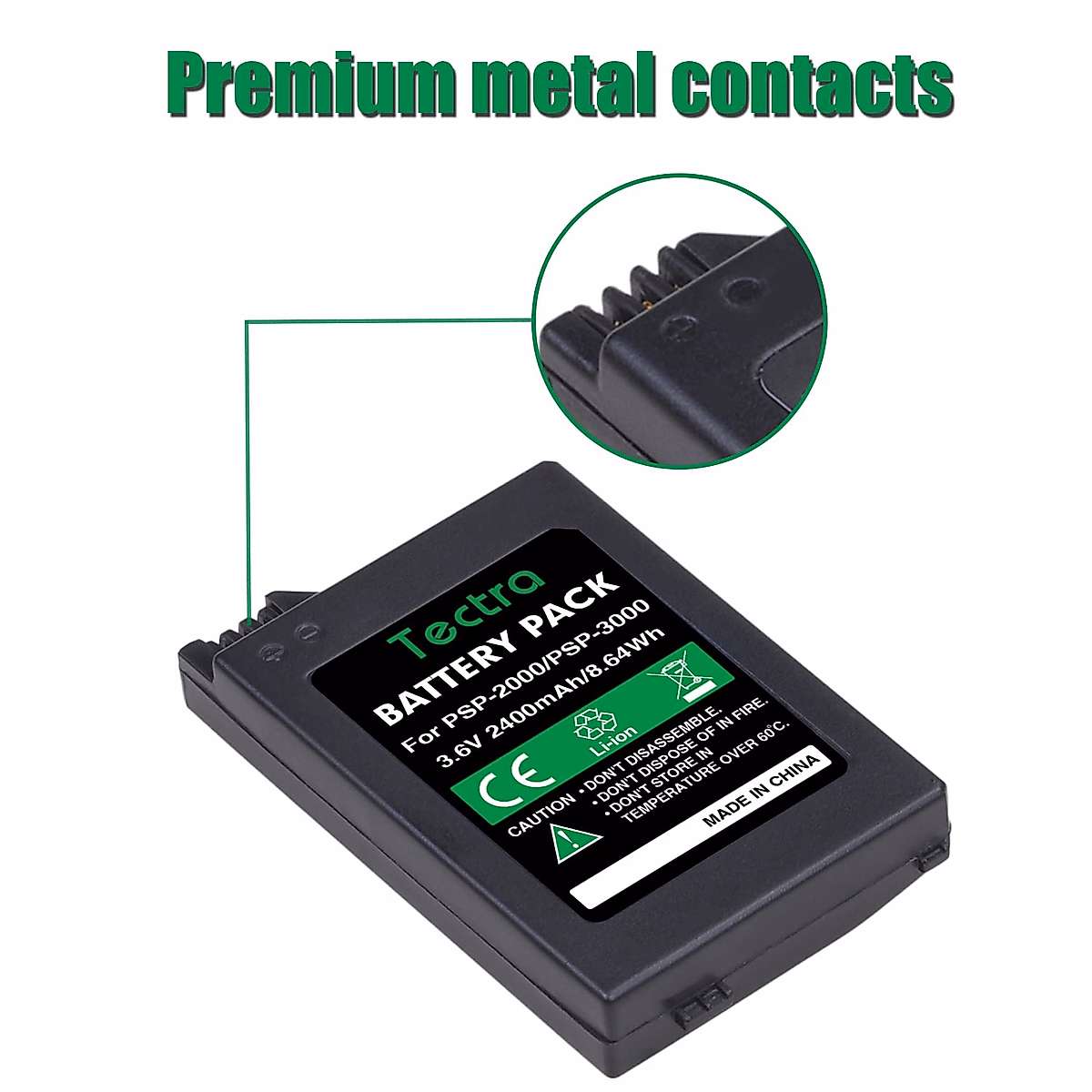 Tectra PSP 2000 Battery, 2400mAh 3.6V Rechargeable Battery Replacement for Sony PSP 3000 / PSP Slim 2000, PSP-2001, PSP-3000, PSP-3001, PSP-3002, PSP-3004, PSP-S110 Console