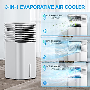 Windowless Portable Air Conditioner, 15H Timer & 120°Oscillation, 3-IN-1 Portable AC Unit with Remote, 2-Gal Tank, 3 Modes & 3 Speeds, Ultra-Quiet 24" Ventless Swamp Cooler for Room Home Office