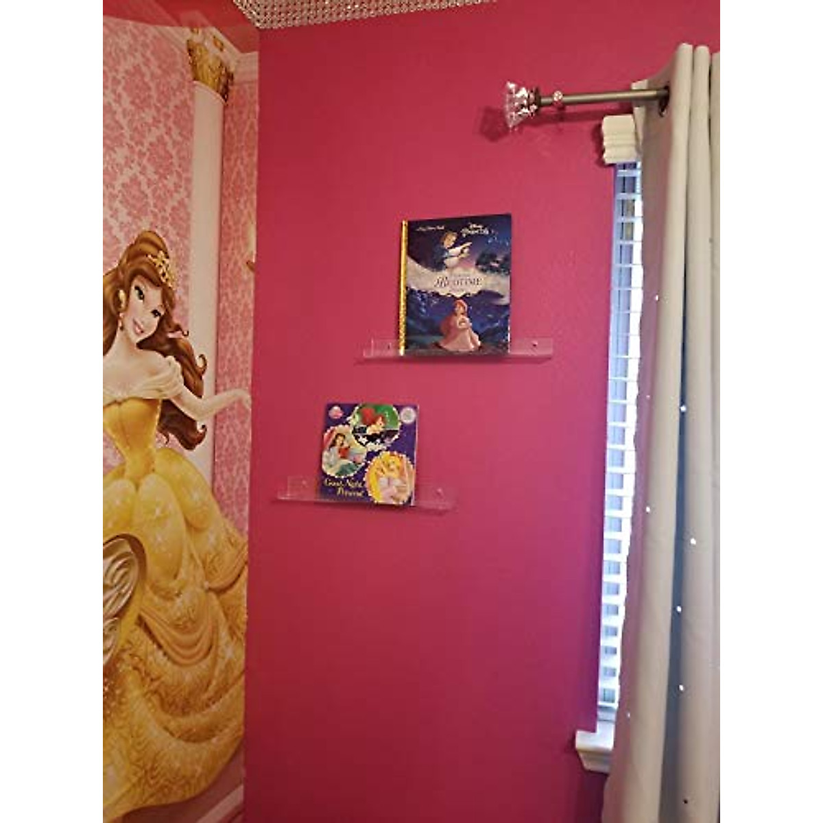 Sooyee 6 Pack 15 Inch Acrylic Invisible Kids Floating Bookshelf for Kids Room,Modern Picture Ledge Display Toy Storage Wall Shelf,Clear