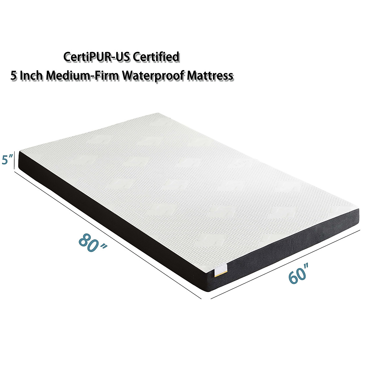 Memory Foam Mattress, 5Inch, Queen Waterproof Cover Mattress, Gel Memory Foam, Medium Firm Feel, Washable Pressure Relief & Cool Sleep Bed in a Box CertiPUR-US Certified